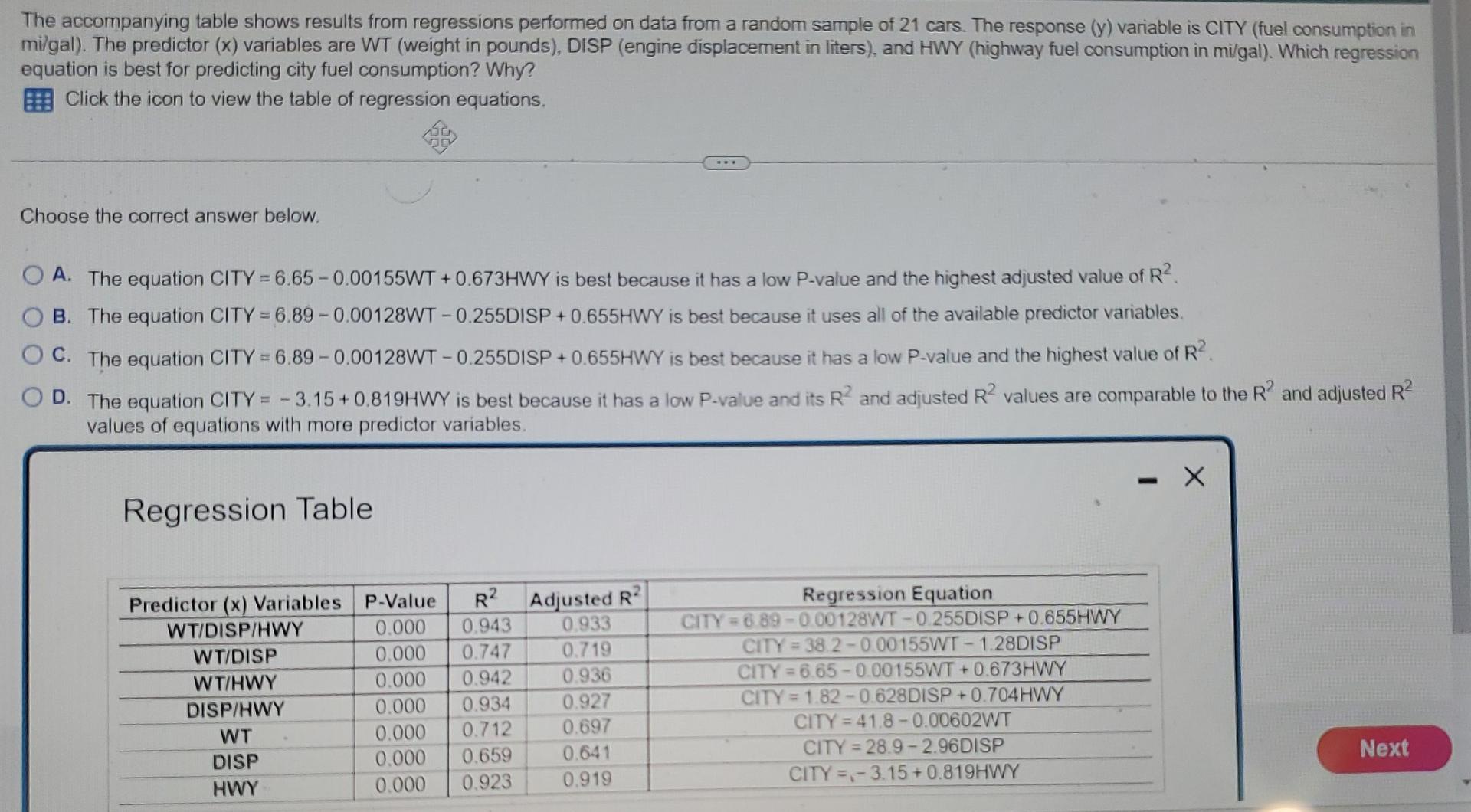 Solved The accompanying table shows results from regressions | Chegg.com