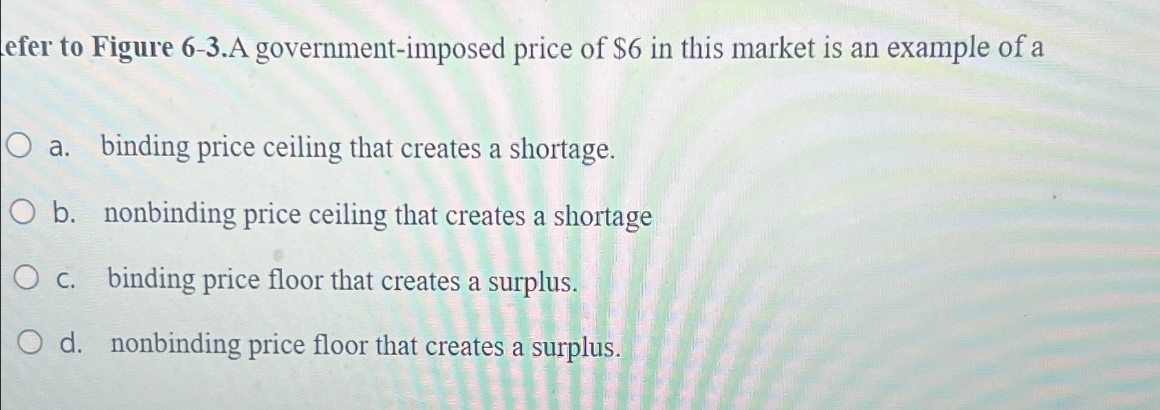 Solved efer to Figure 6-3.A government-imposed price of $6 | Chegg.com