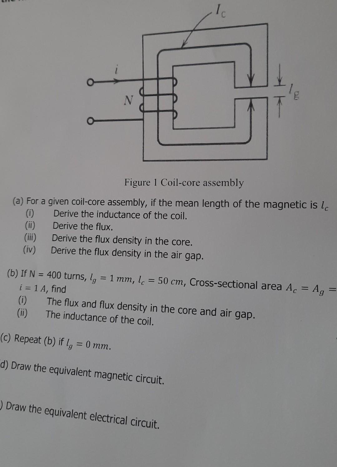 Solved Figure 1 Coil-core assembly (a) For a given coil-core | Chegg.com