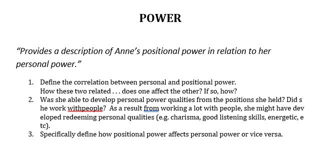 Solved POWER"Provides a description of Anne's positional | Chegg.com
