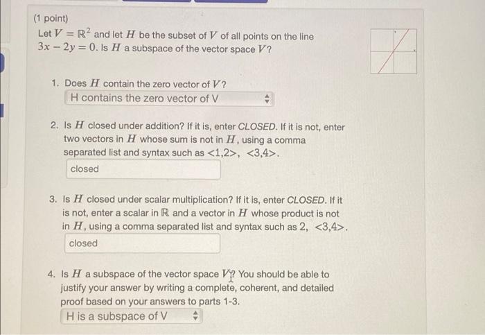 Solved (1 point) Let V = R2 and let H be the subset of V of | Chegg.com