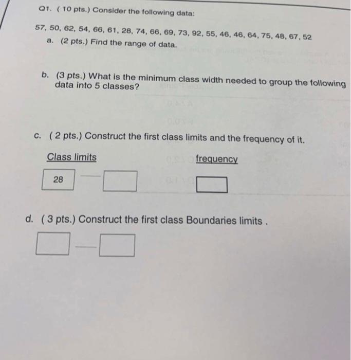 Solved Q1. ( 10 pts.) Consider the following data: | Chegg.com