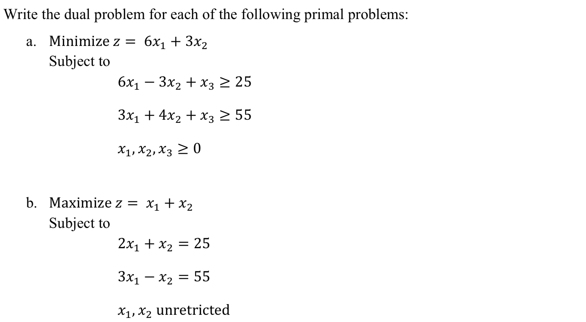 Solved by an EXPERT Write the dual problem for each of the following | Chegg.com