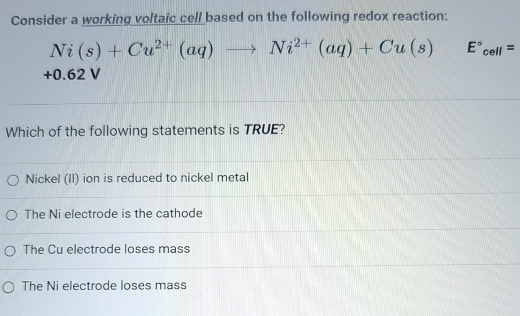 Solved Consider a working voltaic cell based on the | Chegg.com
