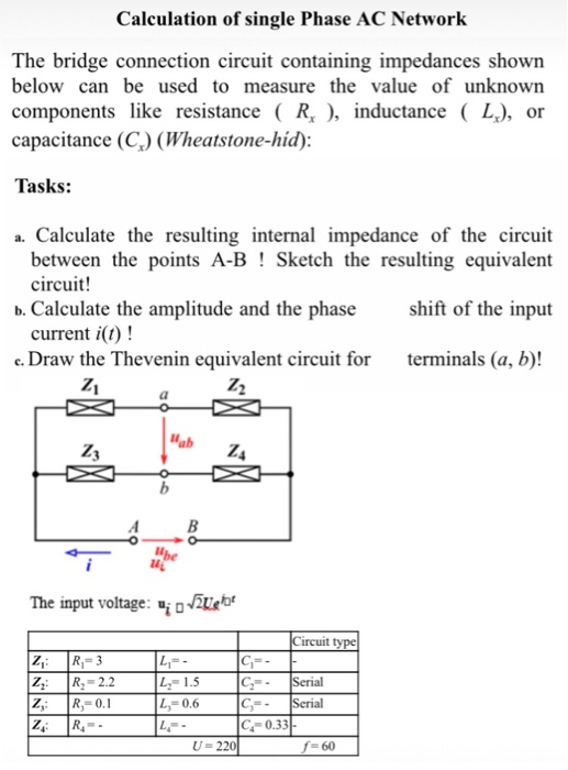 Solved Calculation of single-Phase AC Network Tasks: The | Chegg.com