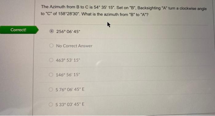 Solved The Azimuth from B to C is 54° 35' 15". Set on "B" , | Chegg.com