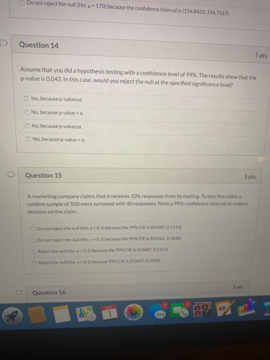 Solved Do not reject the null (Ho: = 170) because the | Chegg.com