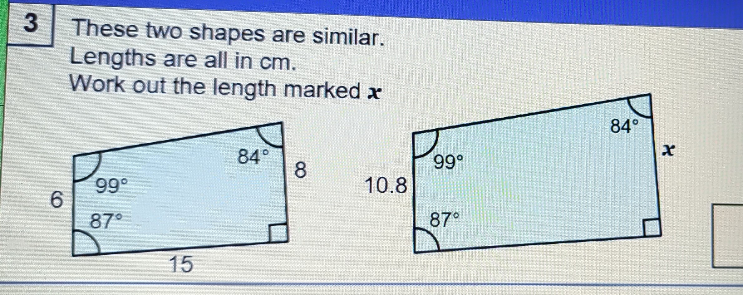 Solved 3 ﻿These two shapes are similar. Lengths are all in | Chegg.com