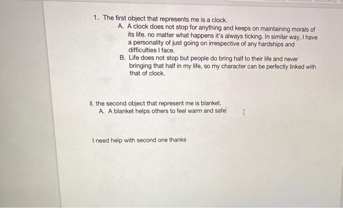 1. The first object that represents me is a clock. A. | Chegg.com