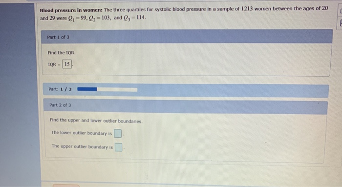 Solved Blood pressure in women: The three quartiles for | Chegg.com