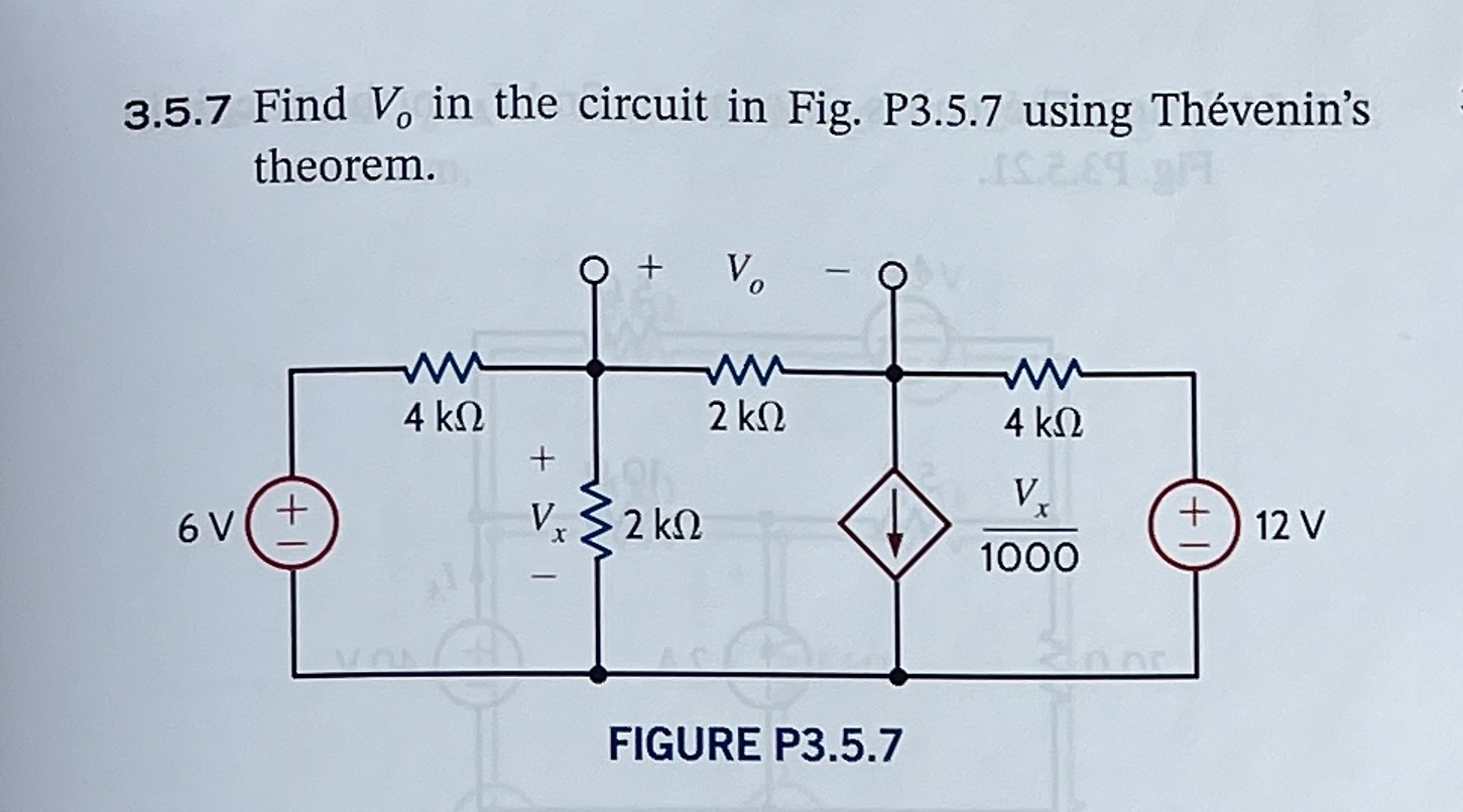 Solved 3.5.7 ﻿Find Vo ﻿in the circuit in Fig. P3.5.7 ﻿using | Chegg.com