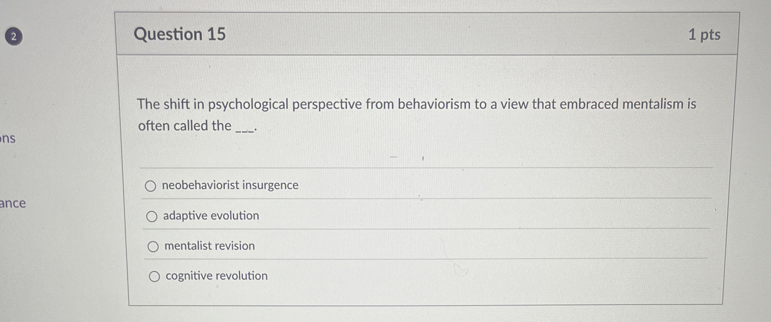 Solved Question 15The shift in psychological perspective | Chegg.com