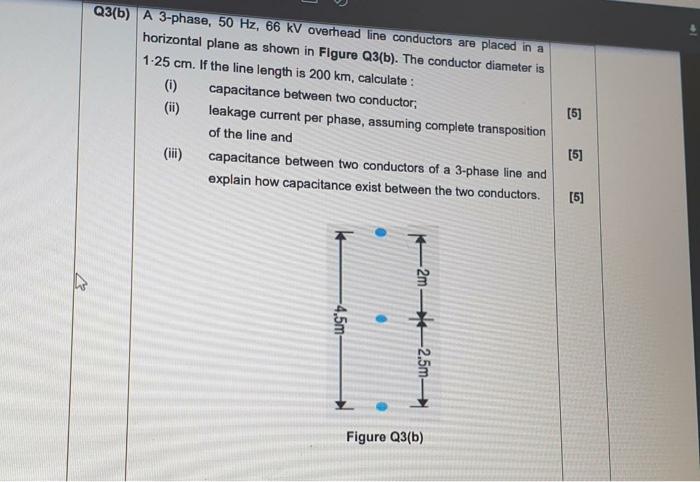 Solved Q3(b) A 3-phase, 50 Hz, 66 kV overhead line | Chegg.com