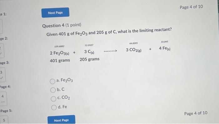 Solved Given 401 g of Fe2O3 and 205 g of C, what is the | Chegg.com