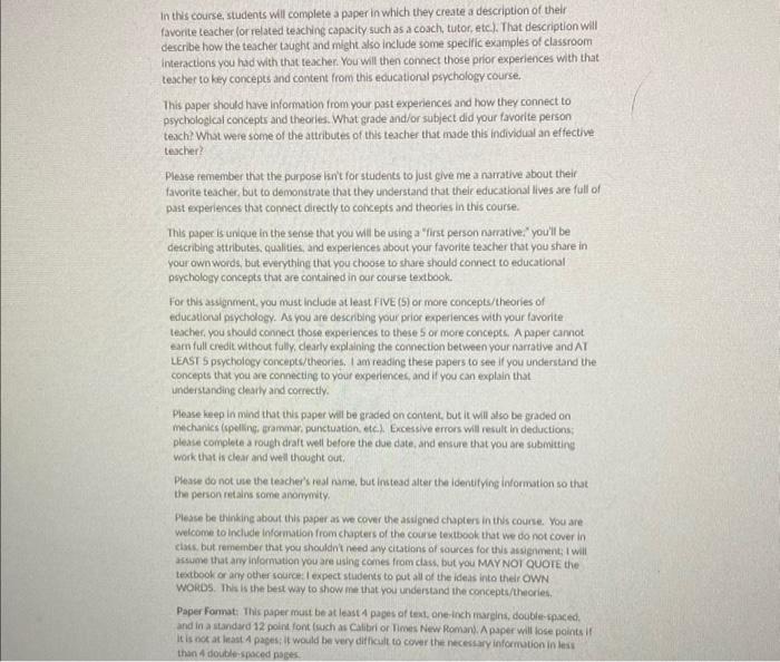 Solved In this course, students will complete a paper in | Chegg.com