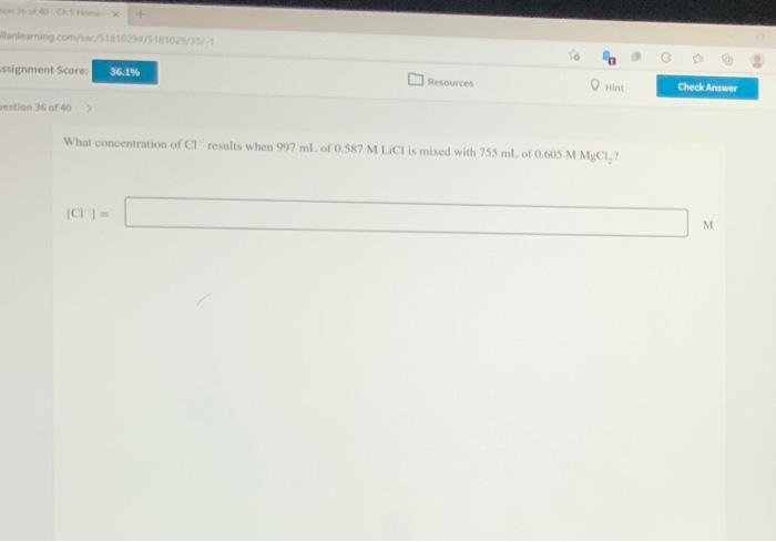 Solved arrang.com/511/ assignment Score 36.1% Resources Hint | Chegg.com