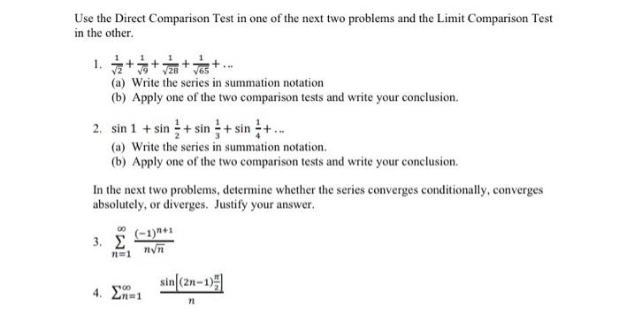 Solved Use the Direct Comparison Test in one of the next two | Chegg.com