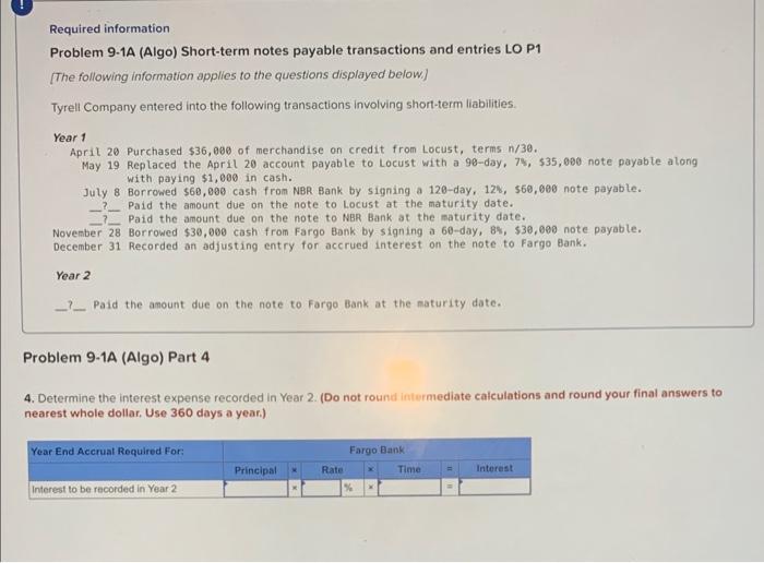 Required information Problem 9-1A (Algo) Short-term | Chegg.com
