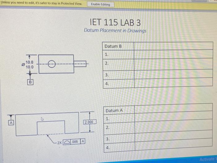 Solved IET 115 LAB 3 Datum Placement in Drawings For each of | Chegg.com