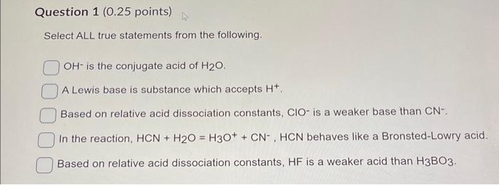 Solved HCN+H2O=H3O++CN− HCN and CN− HCN H3O+and CN− 1. | Chegg.com