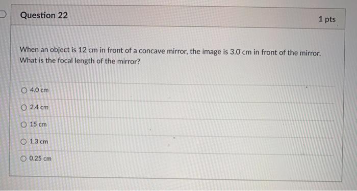 Solved Question 22 1 pts When an object is 12 cm in front of | Chegg.com