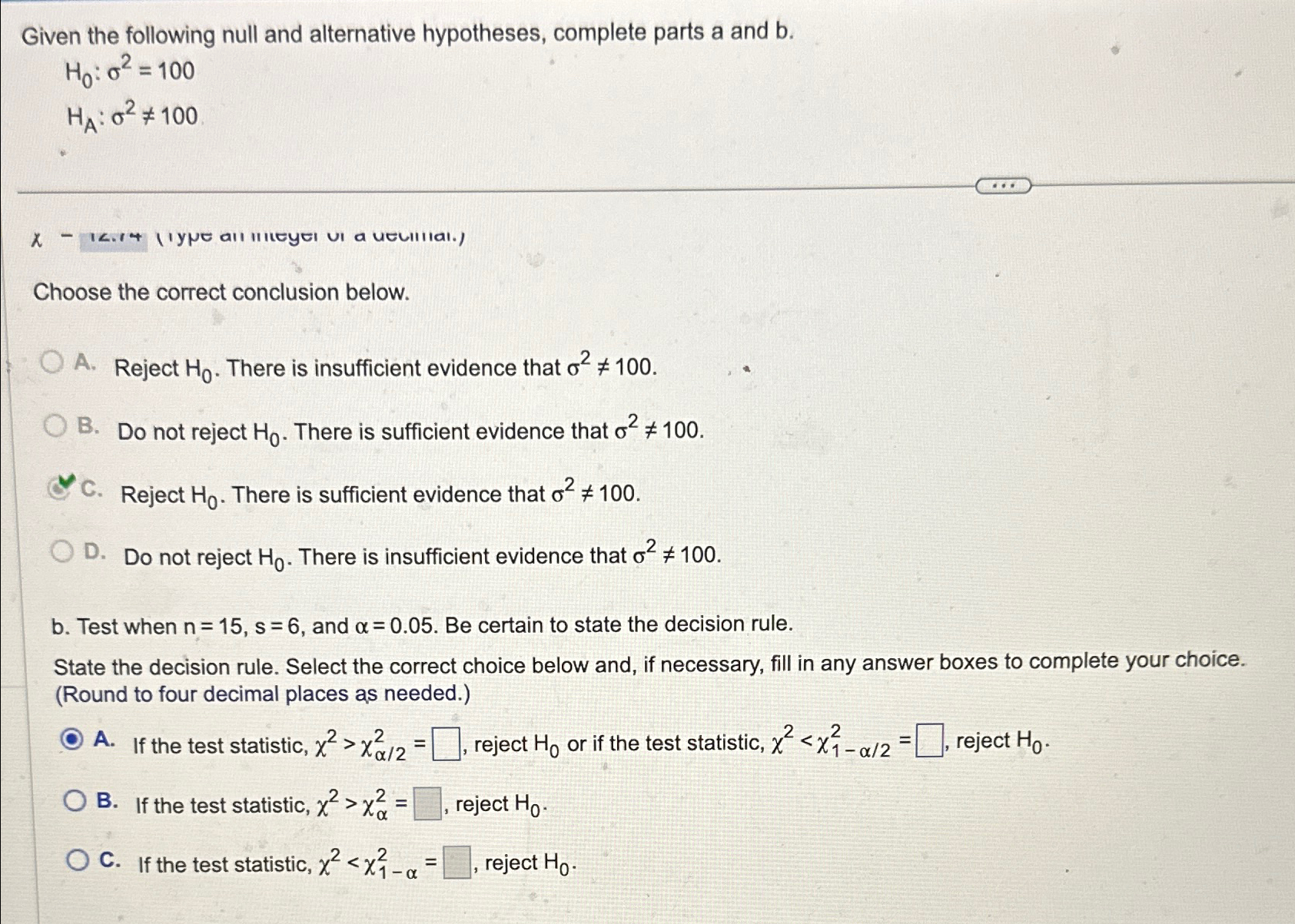 Solved Given the following null and alternative hypotheses, | Chegg.com