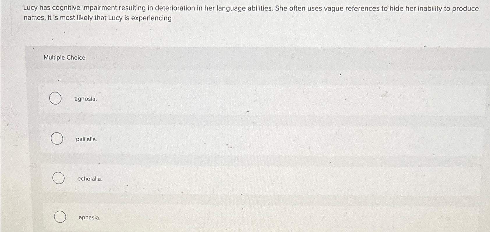 Solved Lucy has cognitive impairment resulting in | Chegg.com