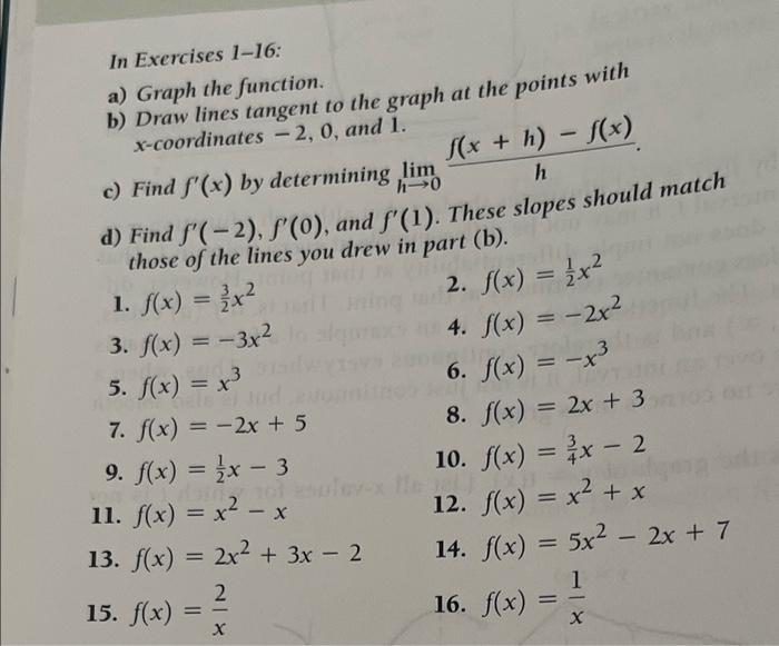 Solved In Exercises 1-16: b) Draw lines tangent to the graph | Chegg.com