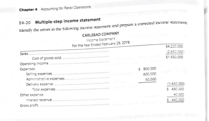 Solved Chapter 4 recorring to read Opensions E4-20 | Chegg.com
