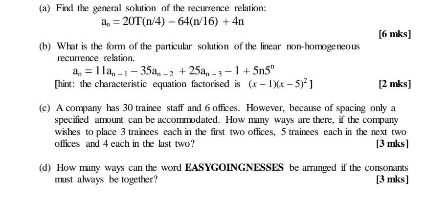 Solved (a) Find the general solution of the recurrence | Chegg.com