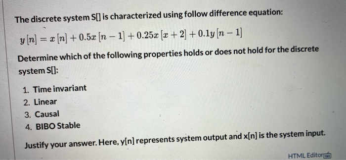 Solved The discrete system S[] is characterized using follow | Chegg.com