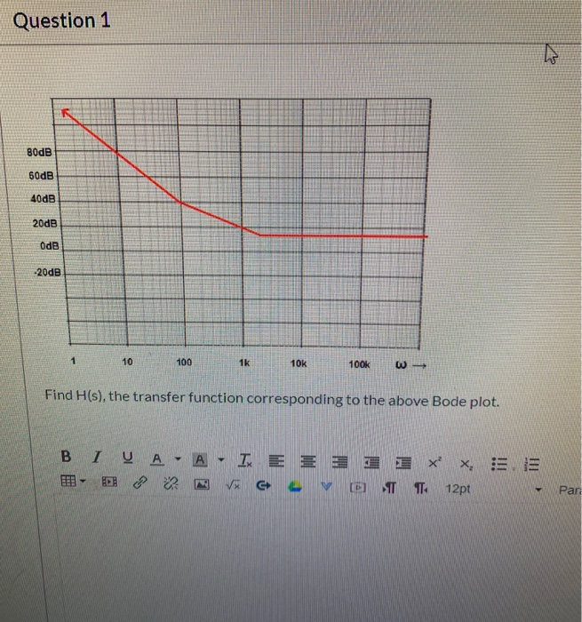 Solved Question 1 80dB 60dB 40dB 20dB OdB -20dB 1 10 100 1k | Chegg.com