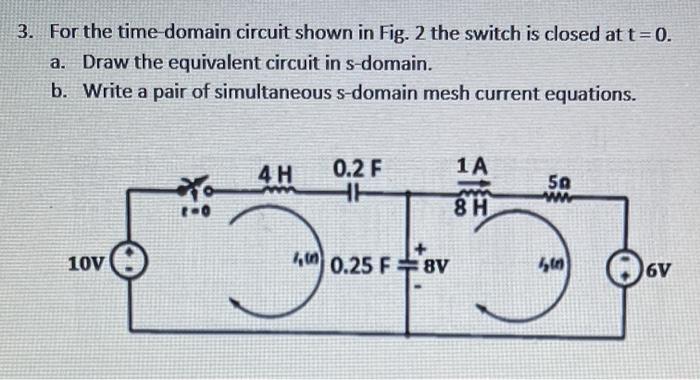 Solved 3. For the time domain circuit shown in Fig. 2 the | Chegg.com