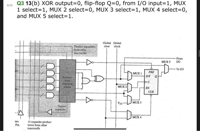 Solved Q3 13(a) XOR output=1, flip-flop Q=1, from I/O input | Chegg.com