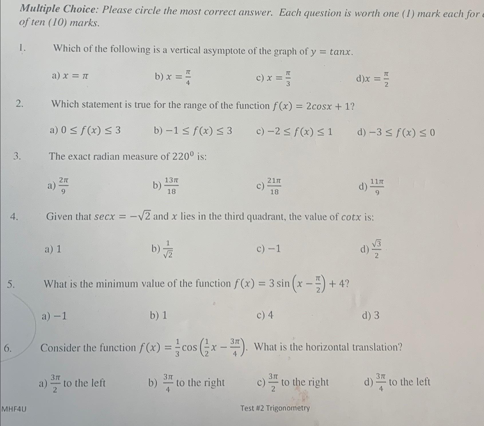 Solved Multiple Choice: Please circle the most correct | Chegg.com