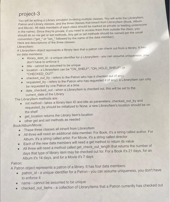 Solved project-3 You will be writing a Library simulator | Chegg.com