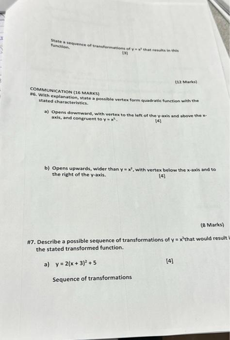 Solved State a sequence of transformations of y=x2 that | Chegg.com