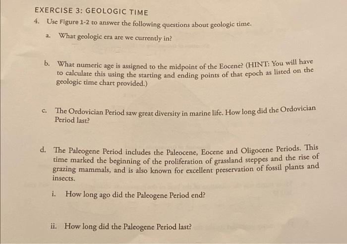 Solved EXERCISE 3: GEOLOGIC TIME 4. Use Figure 1-2 to answer | Chegg.com