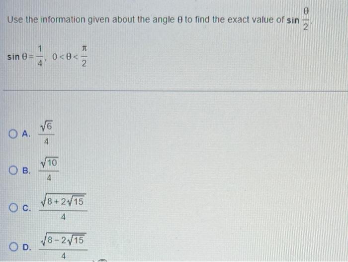 Solved Use the information given about the angle to find the | Chegg.com