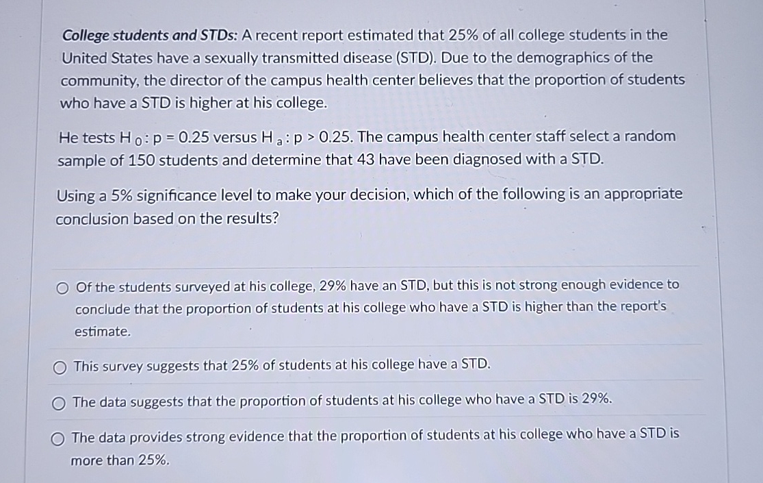 Solved by an EXPERT College students and STDs: A recent report ...