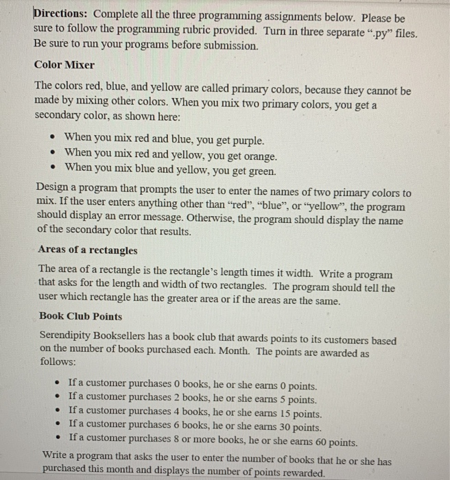 Solved Directions: Complete all the three programming | Chegg.com