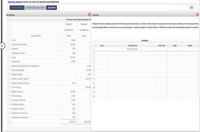 Solved Closing entries from an end-of-period spreadsheet | Chegg.com