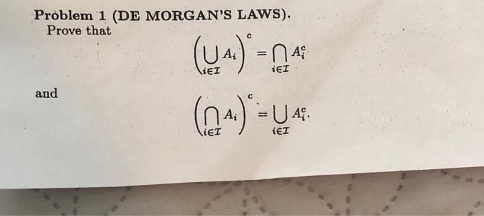 Solved Problem 1 (DE MORGAN'S LAWS). Prove that \\[ | Chegg.com