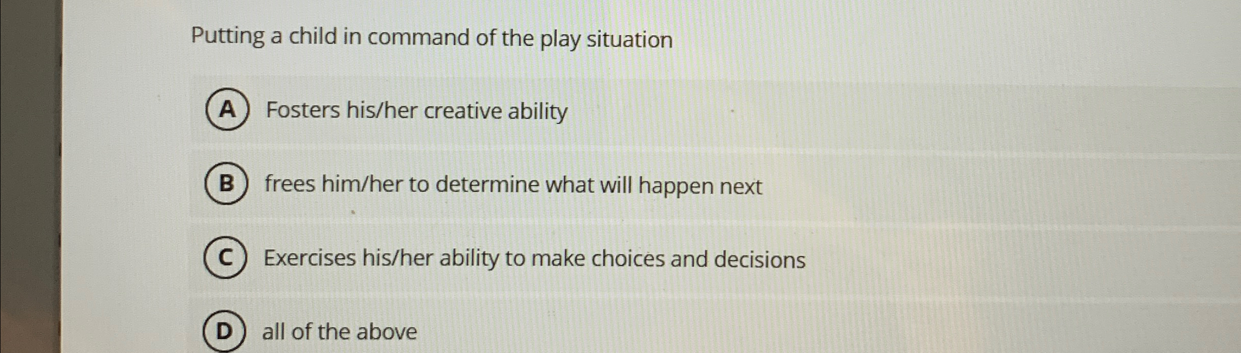 Solved Putting a child in command of the play | Chegg.com