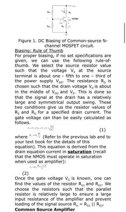 Solved Figure 1. DC Biasing of Common-source N− channel | Chegg.com