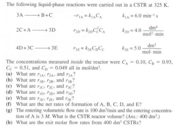 Solved The following liquid-phase reactions were carried out | Chegg.com