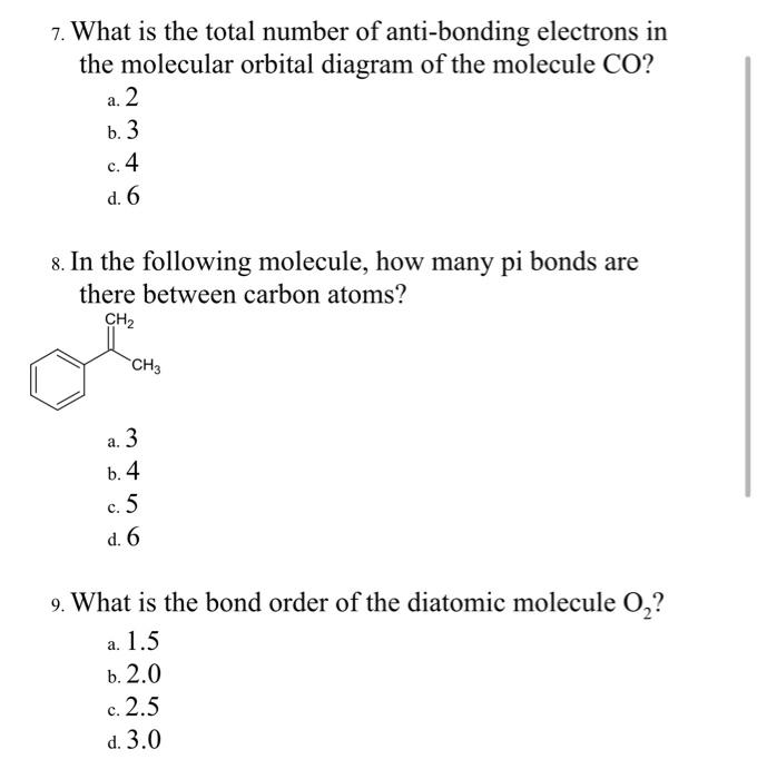 Solved 7. What is the total number of anti-bonding electrons | Chegg.com