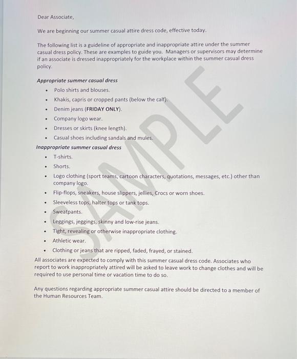 please help me write a memo to store managers in my | Chegg.com