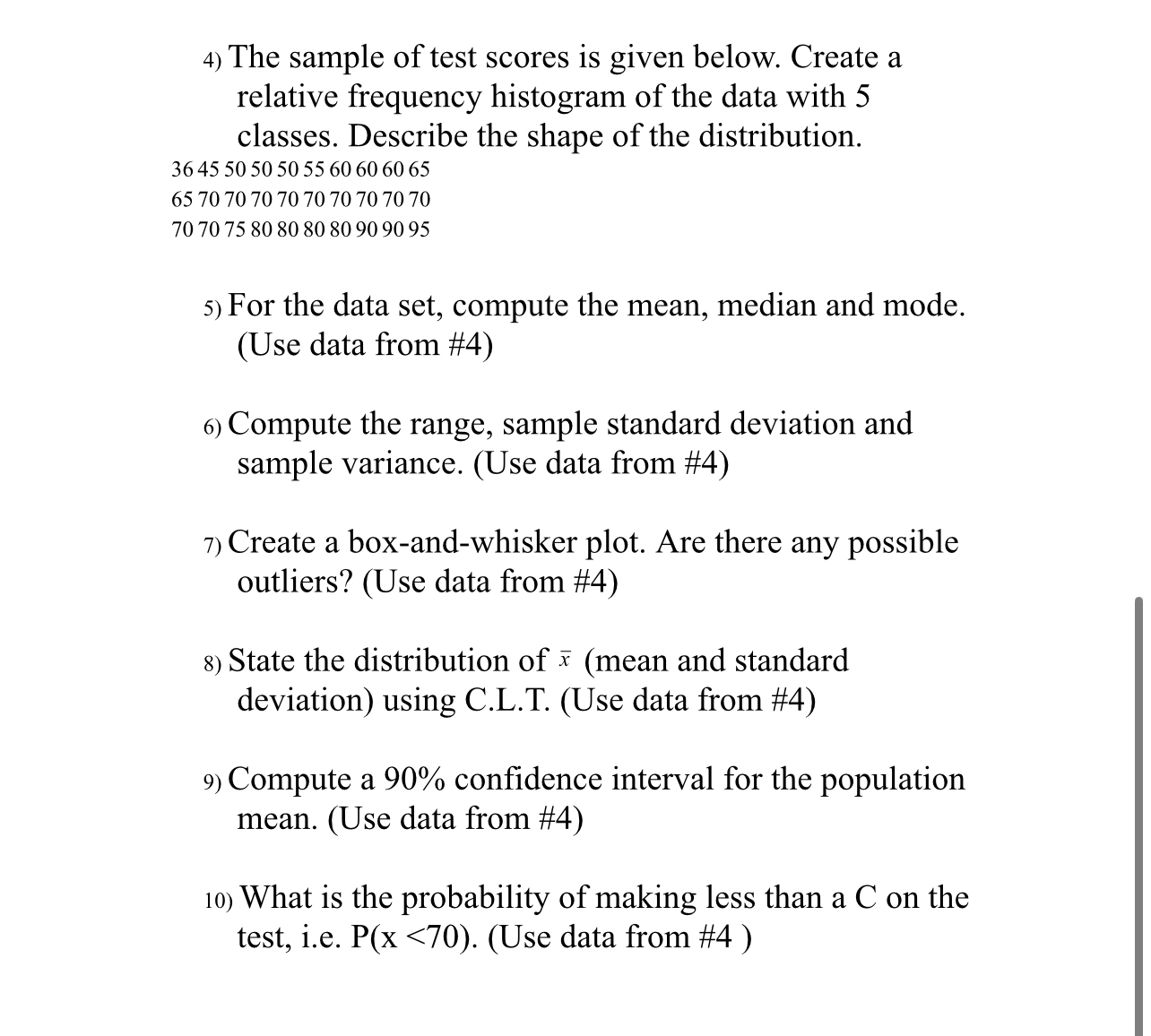 Solved The sample of test scores is given below. Create a | Chegg.com