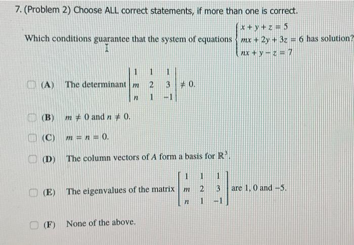 Solved 7. (Problem 2) Choose ALL correct statements, if more | Chegg.com Solved 7. (Problem 2) Choose ALL correct statements, if more | Chegg.com